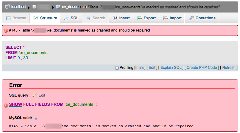 [큰일났어요] xe_documents DB 에러 - 묻고답하기 - XpressEngine
